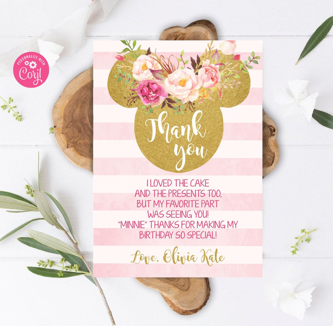 Editable Minnie Mouse Thank You Card Minnie Mouse Thank You Note Minnie ...