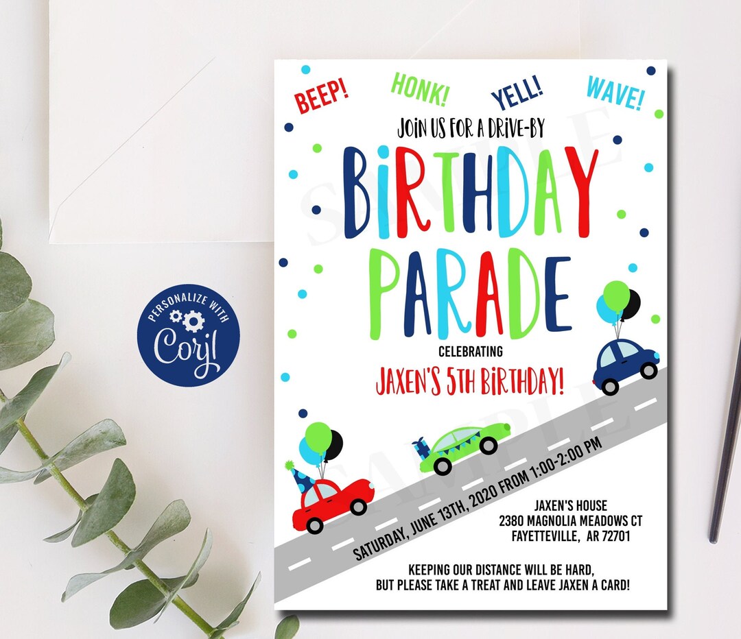 Editable Drive by Birthday Parade Invitation Drive Thru Birthday Invite ...