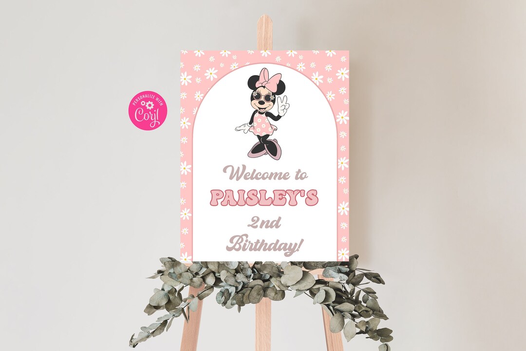 Editable Groovy Daisy Welcome Sign Two Groovy Retro Minnie Mouse ...