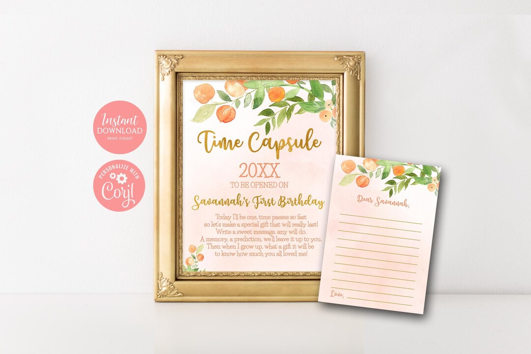 Peach Time Capsule, Sweet as a Peach, Peach 1st Birthday Time Capsule ...