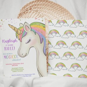 Editable Unicorn Birthday Invitation Magical Celebration Unicorns ...