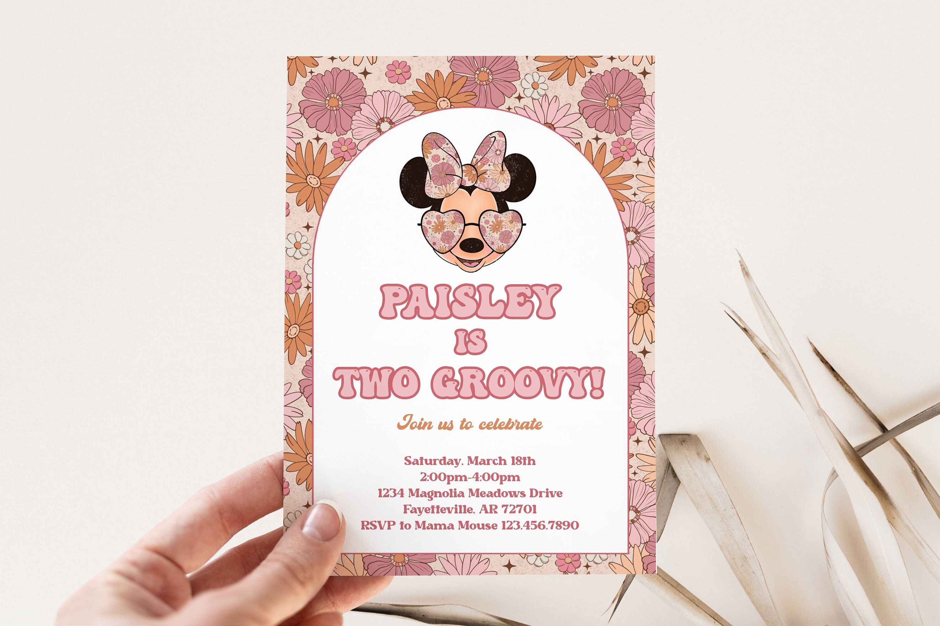 Editable Groovy Minnie Invitation Two Groovy Retro Two Wild - Etsy Hong ...
