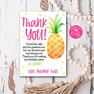Editable Pineapple Thank You Card Pineapple Birthday Thank You Note ...