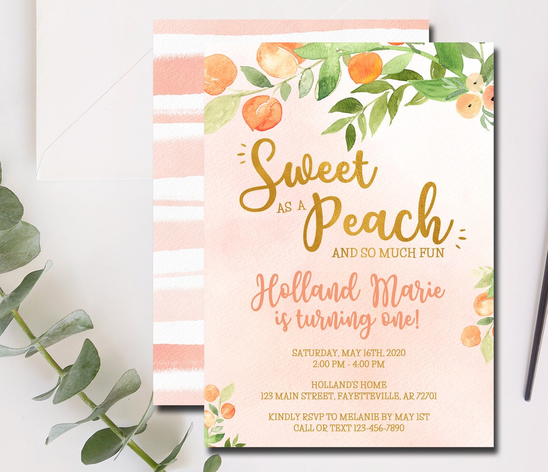 Peach Birthday Invitations, Sweet as a Peach, Peach 1st Birthday, First ...