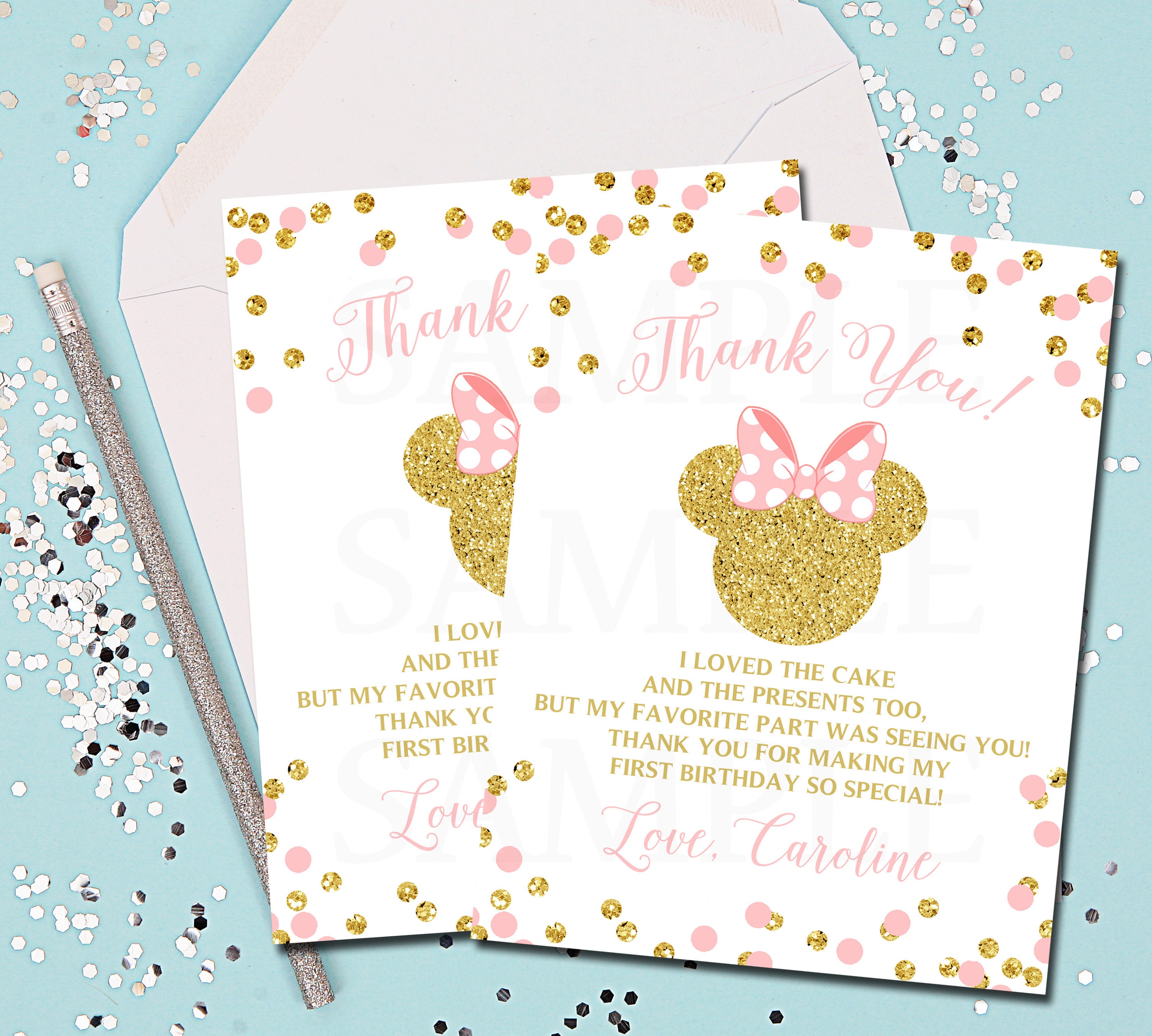 Minnie Mouse Thank You Cards Minnie Mouse Thank You Notes | Etsy