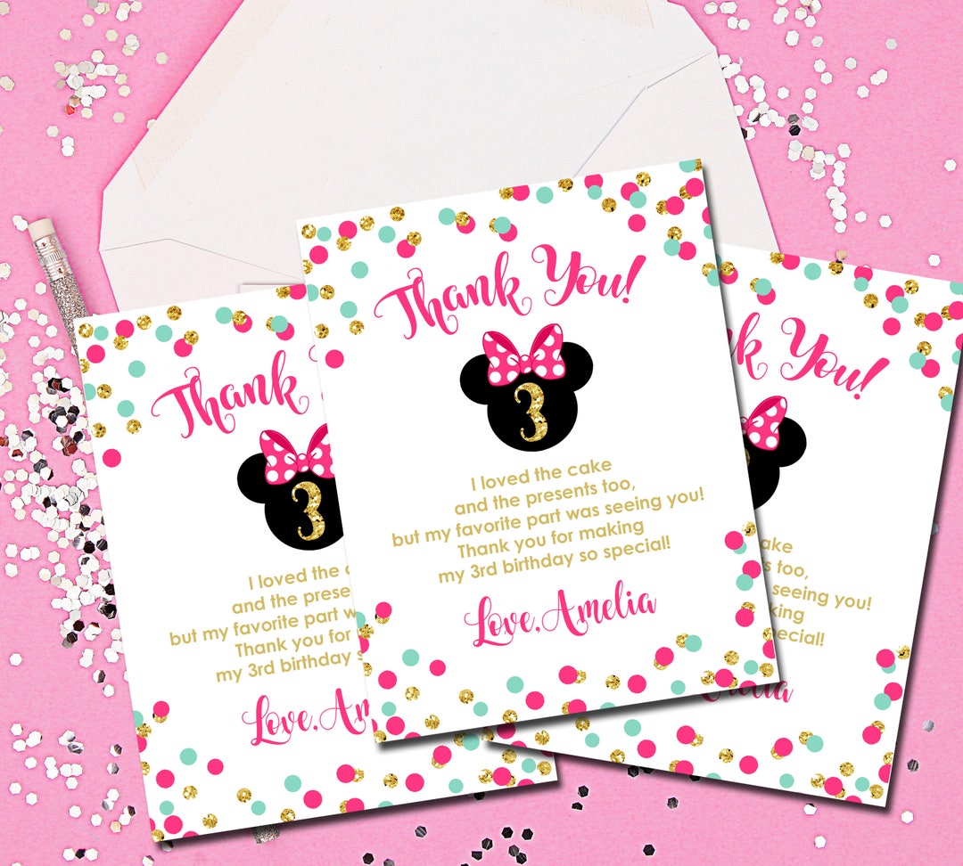 Thank You Cards, Minnie Mouse Thank You Cards, Minnie Mouse, Disney ...