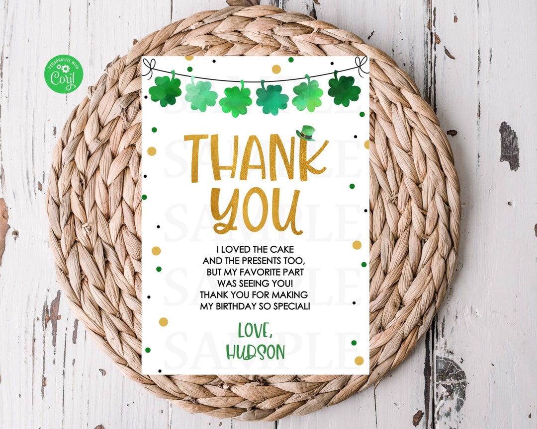 Editable Lucky Thank You Card Lucky Clover Thank You Card St Patricks ...