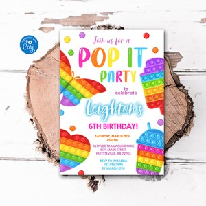 Editable Pop It Birthday Invitation Pop It Party Fidget Toy Birthday ...