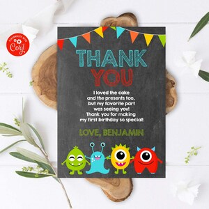Editable Monster Thank You Note Monster Birthday Thank You Card Thank ...
