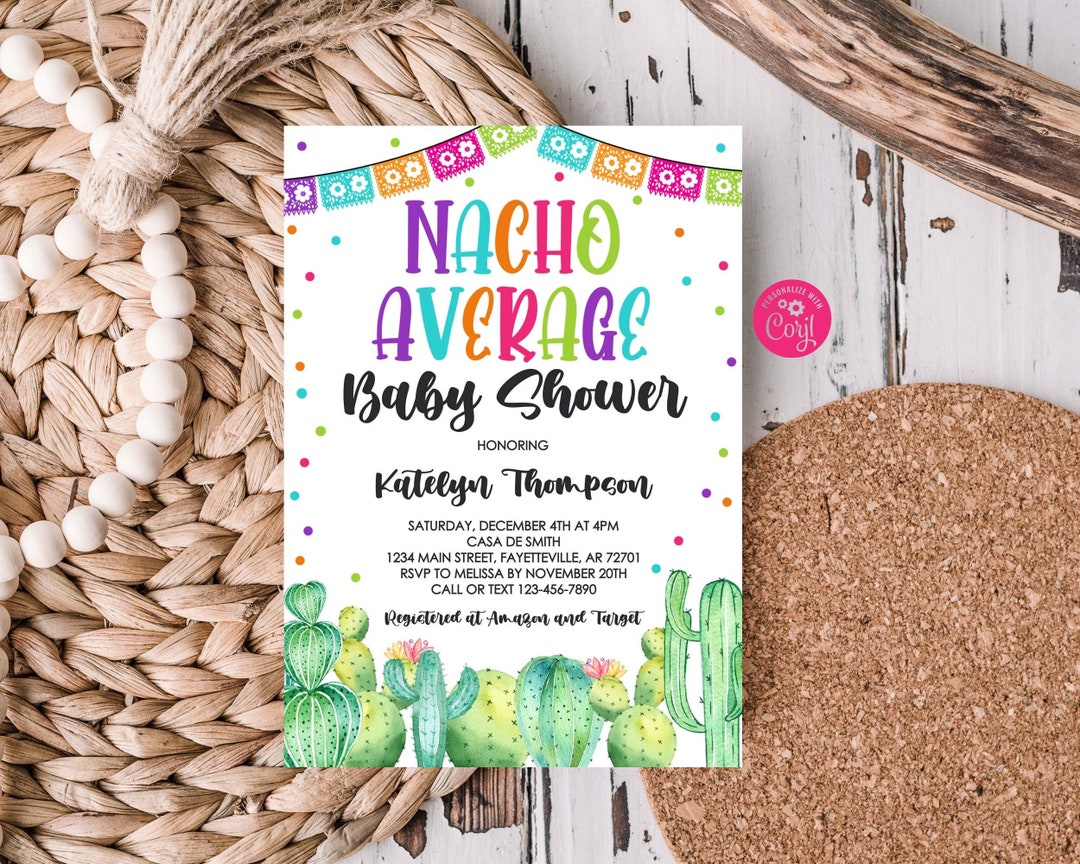 Editable Baby Shower Invitation Nacho Average Baby Shower Cactus Fiesta ...