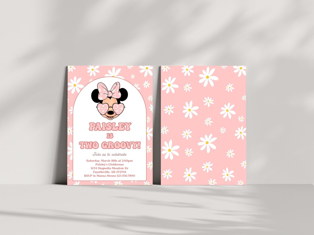 Editable Groovy Minnie Invitation Two Groovy Retro Daisy Minnie Mouse ...