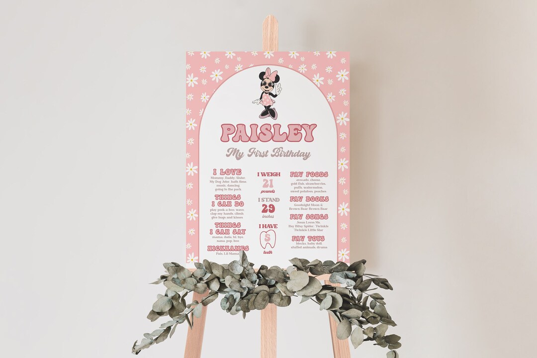 Editable Groovy Minnie Milestone Sign Daisy Groovy 1st Birthday Minnie ...