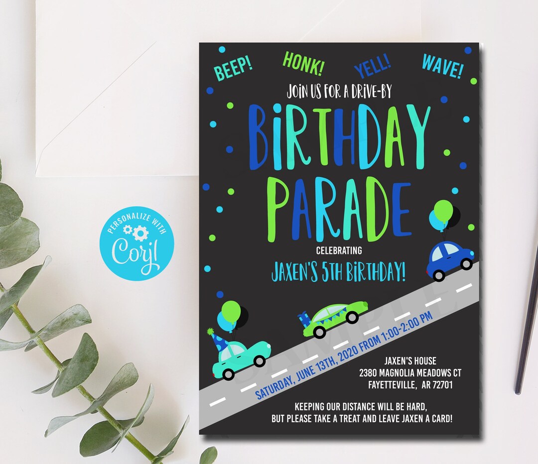 Editable Drive by Birthday Parade Invitation Drive Thru Birthday Invite ...
