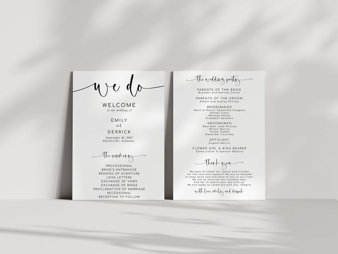 Editable Minimalist Wedding Program Template Order of Service Editable ...