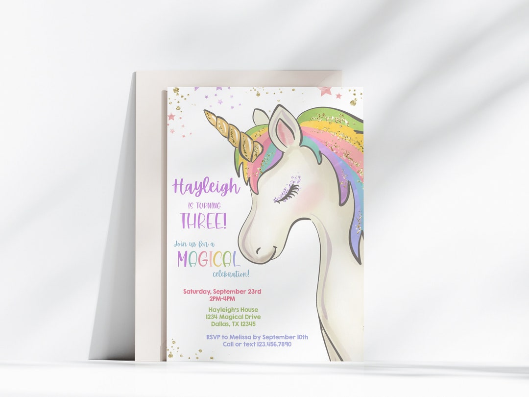 Editable Unicorn Birthday Invitation Magical Celebration Unicorns ...