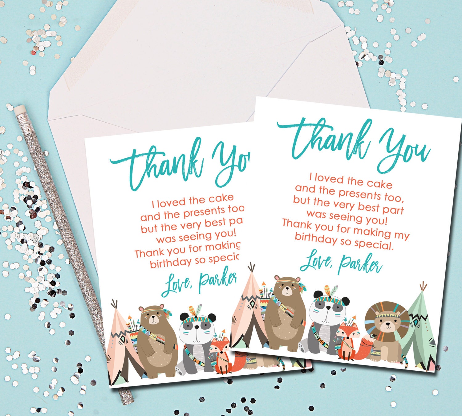 Woodland Thank You Notes Tribal Tribal Woodland Animals | Etsy