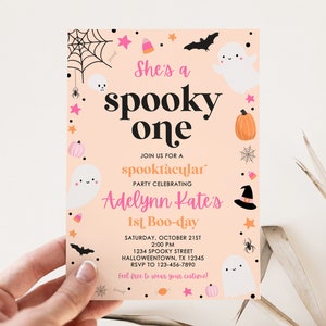 Editable Halloween 1st Birthday Invitation Spooky One Halloween Party ...