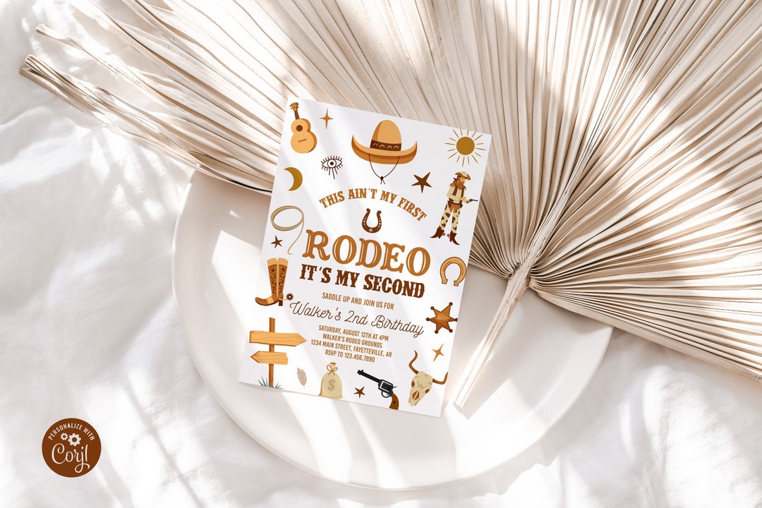 Editable My Second Rodeo Invitation Cowboy Birthday Invite Wild West ...