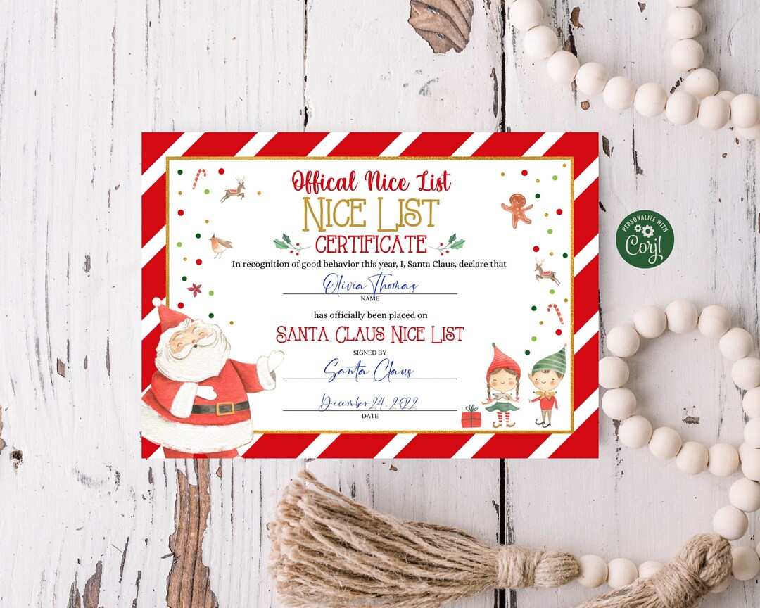 Editable Santa Claus Official Nice List Letter From Santa Claus ...