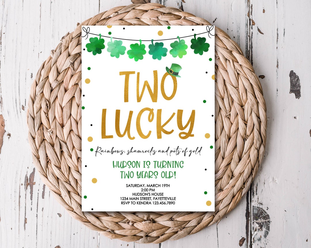 Editable Two Lucky Birthday Invitation St Patricks Day 2nd Birthday ...