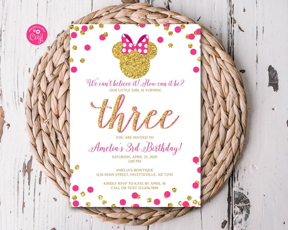 Editable Minnie Mouse Invitation Minnie Mouse Birthday - Etsy