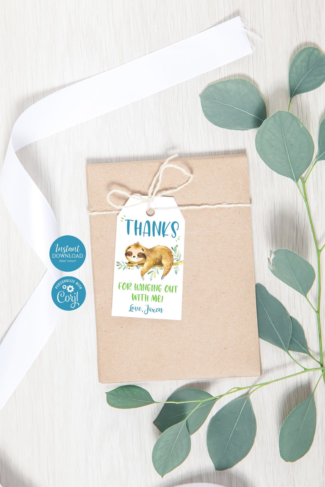 Editable Sloth Favor Tags, Thanks for Hanging Out, Sloths, Sloth Party ...