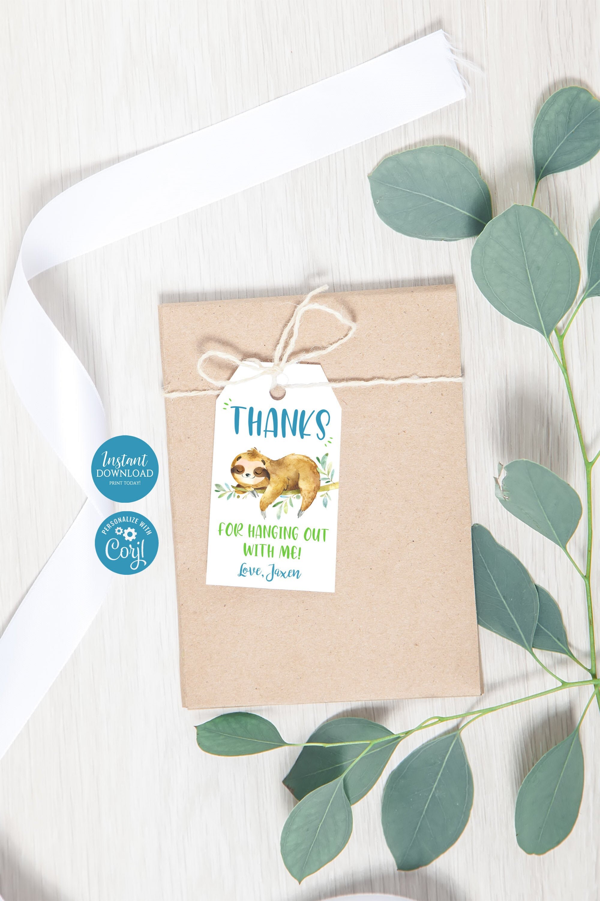 Editable Sloth Favor Tags, Thanks for Hanging Out, Sloths, Sloth Party ...