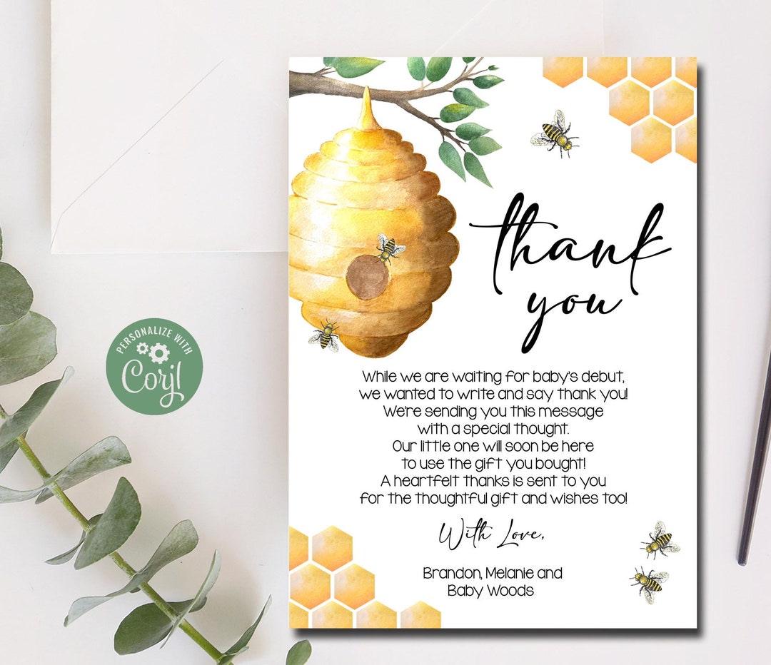 Editable Bee Thank You Note Bees Honey Bees Thank You Card Bee Baby ...