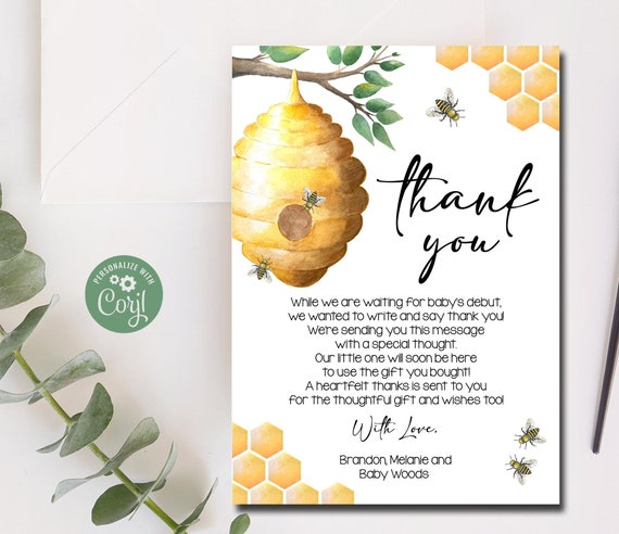 Editable Bee Thank You Note Bees Honey Bees Thank You Card Bee | Etsy