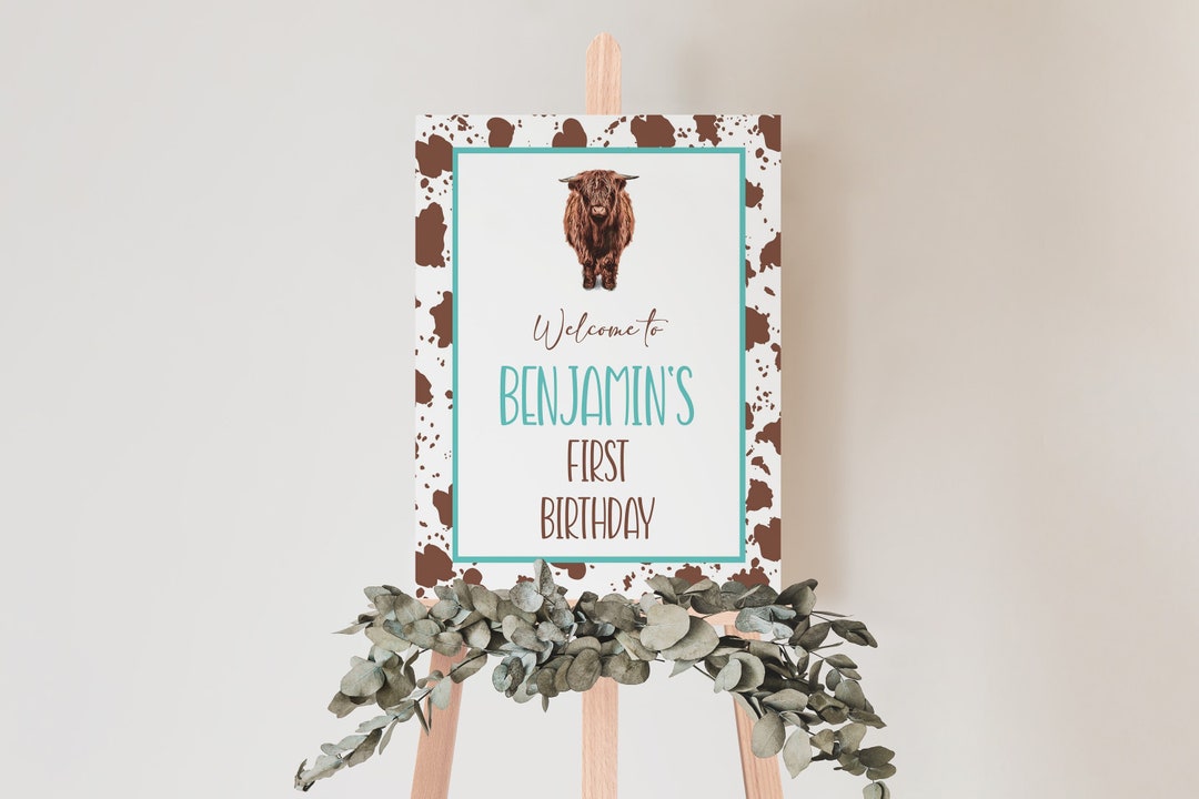 Editable Cow Welcome Sign Highland Cow Welcome Sign Birthday Welcome ...