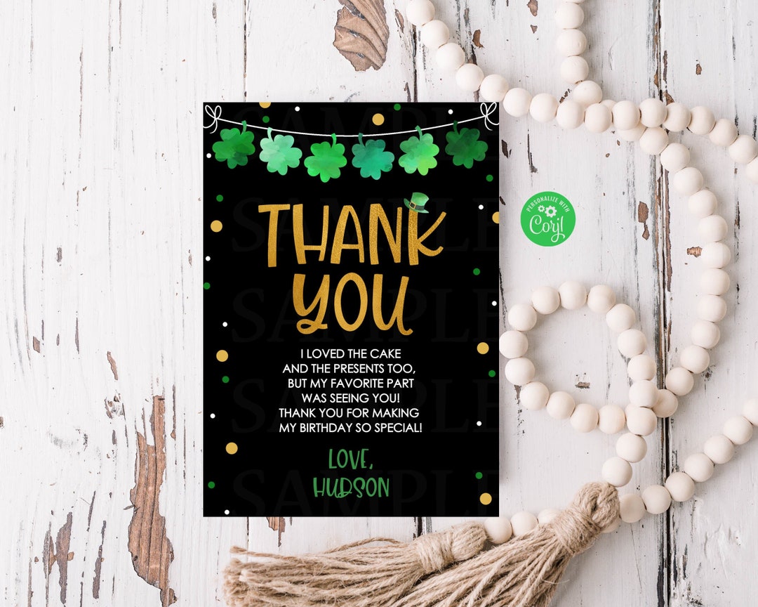 Editable Lucky Thank You Card Lucky Clover Thank You Card St Patricks ...