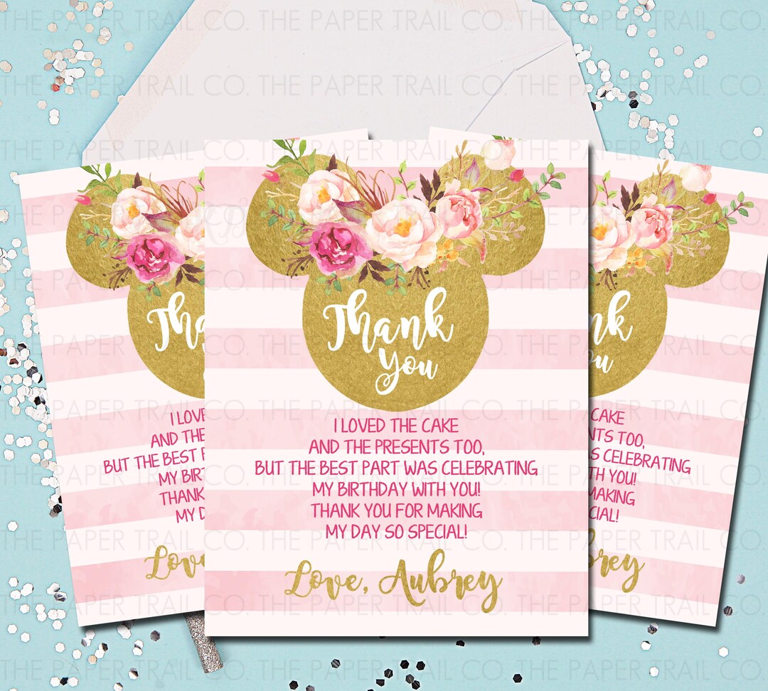 Minnie Mouse Thank You Cards, Thank You Notes, Thank You's, Pink and ...