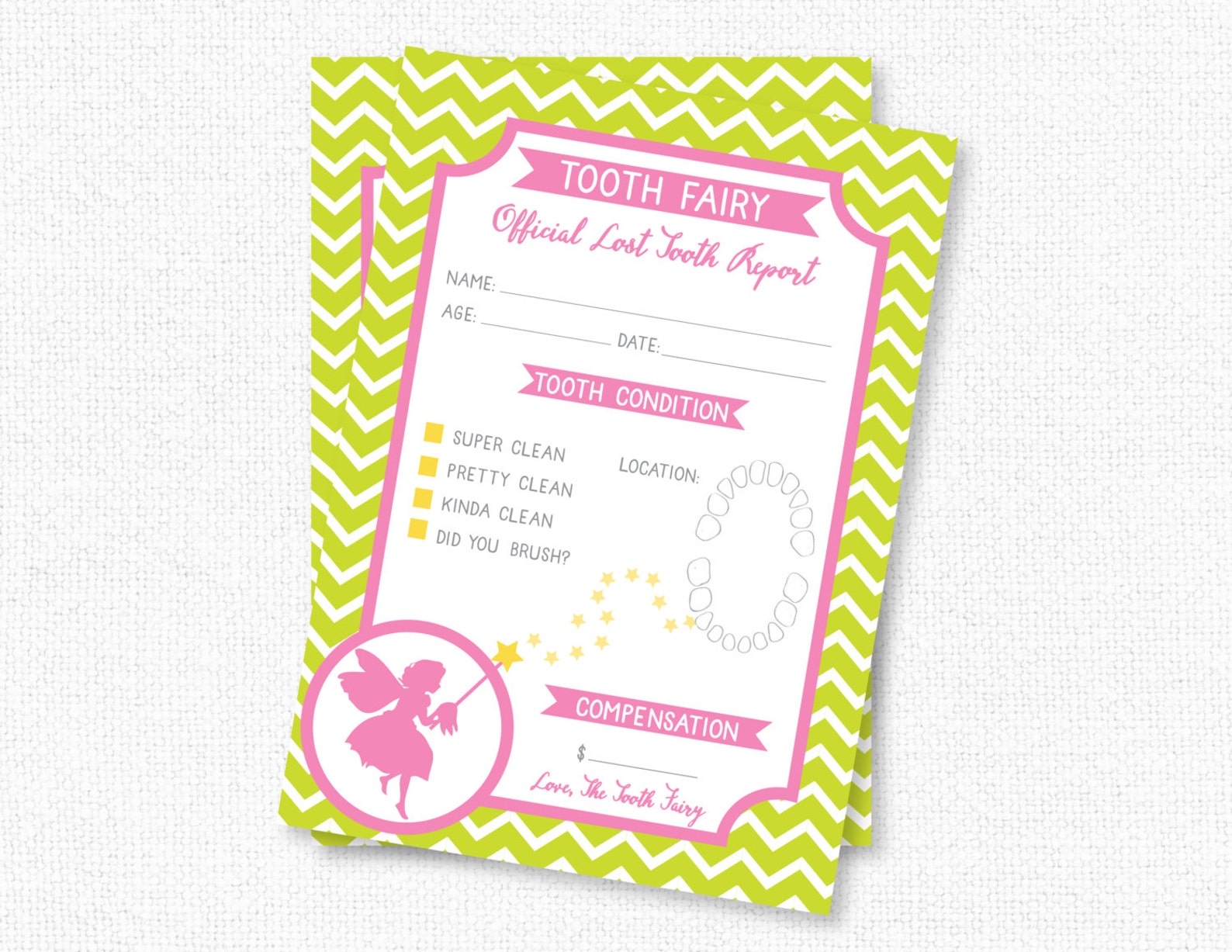 Tooth Fairy Report Printable Lost Tooth Card for Girls - Etsy