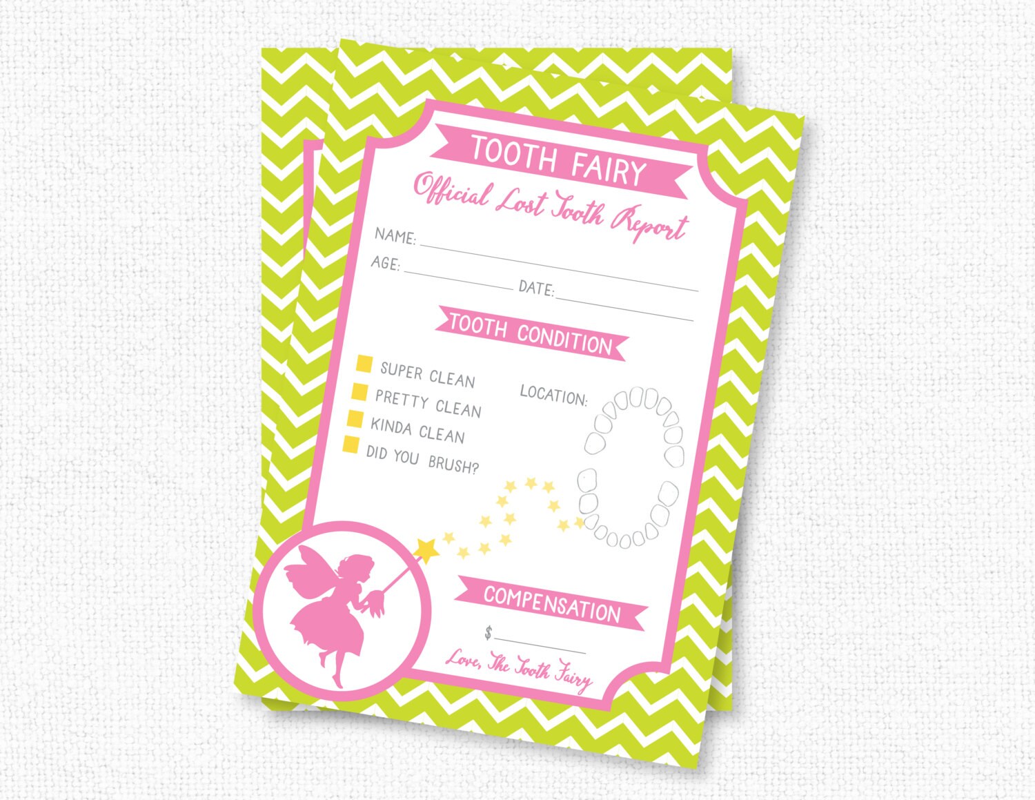 Tooth Fairy Report Printable Lost Tooth Card for Girls - Etsy