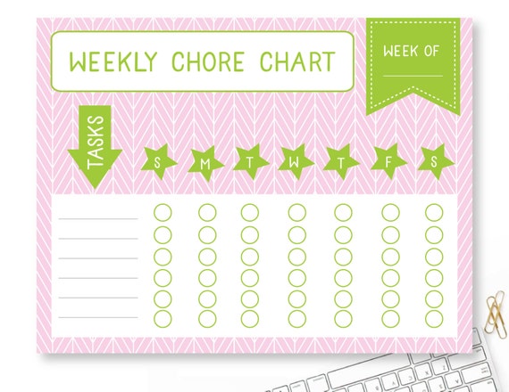 Printable Chore Chart- Pink Herringbone Printable Chore Chart - Instant ...