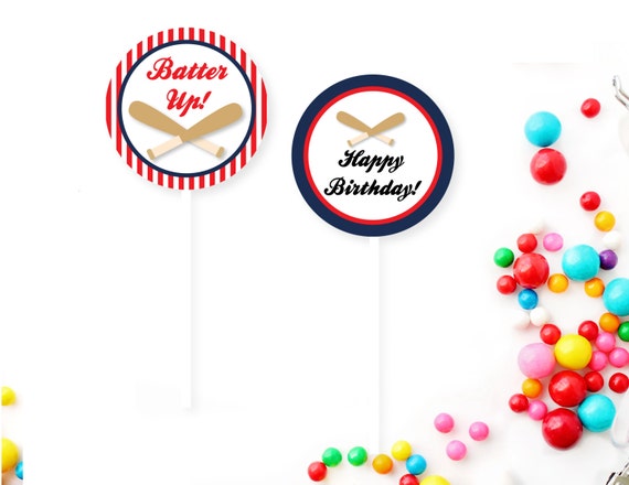 Baseball Birthday Party Cupcake Toppers - Baseball Bat Printable Party ...