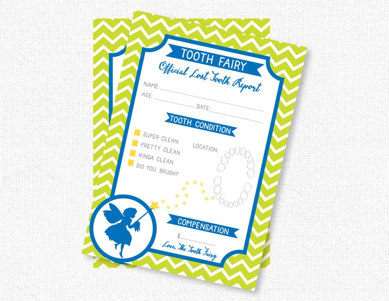 Tooth Fairy Report Printable - Lost Tooth Card for Boys - Instant ...
