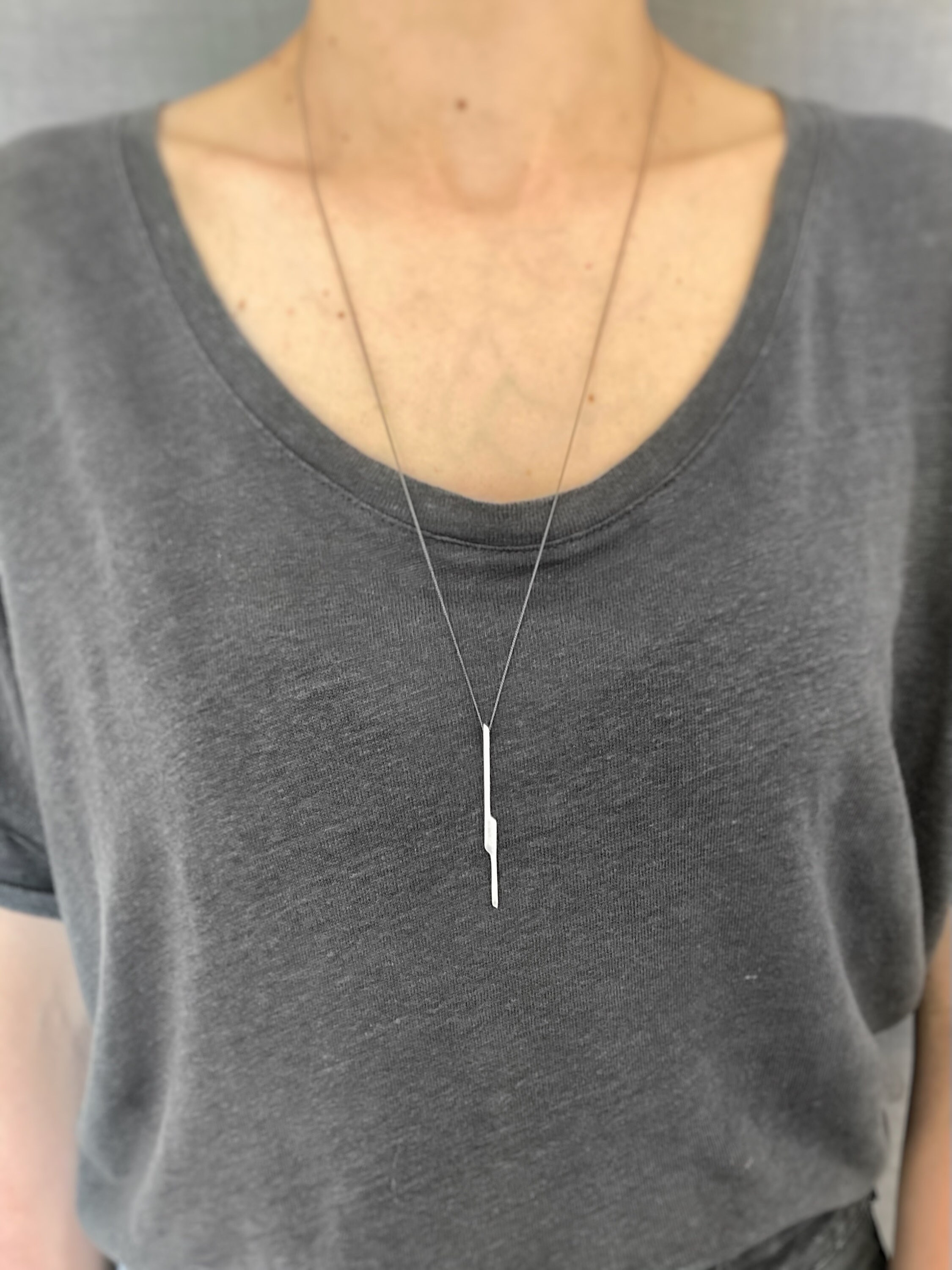 Modern Long Silver Necklace, Sterling Silver Layering Necklace, Matte ...