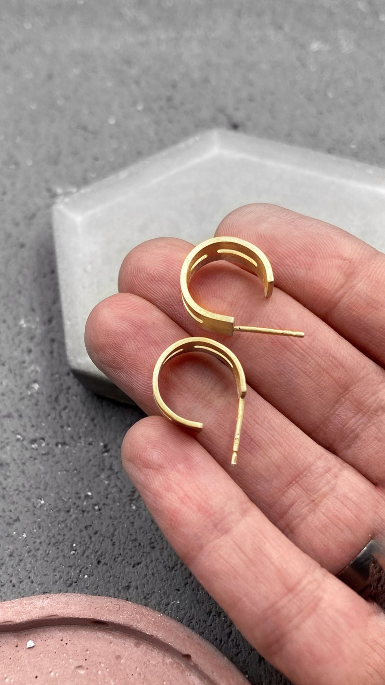 Small Gold Plated Hoop Earrings, Chunky Matte Half Hoops Made of ...