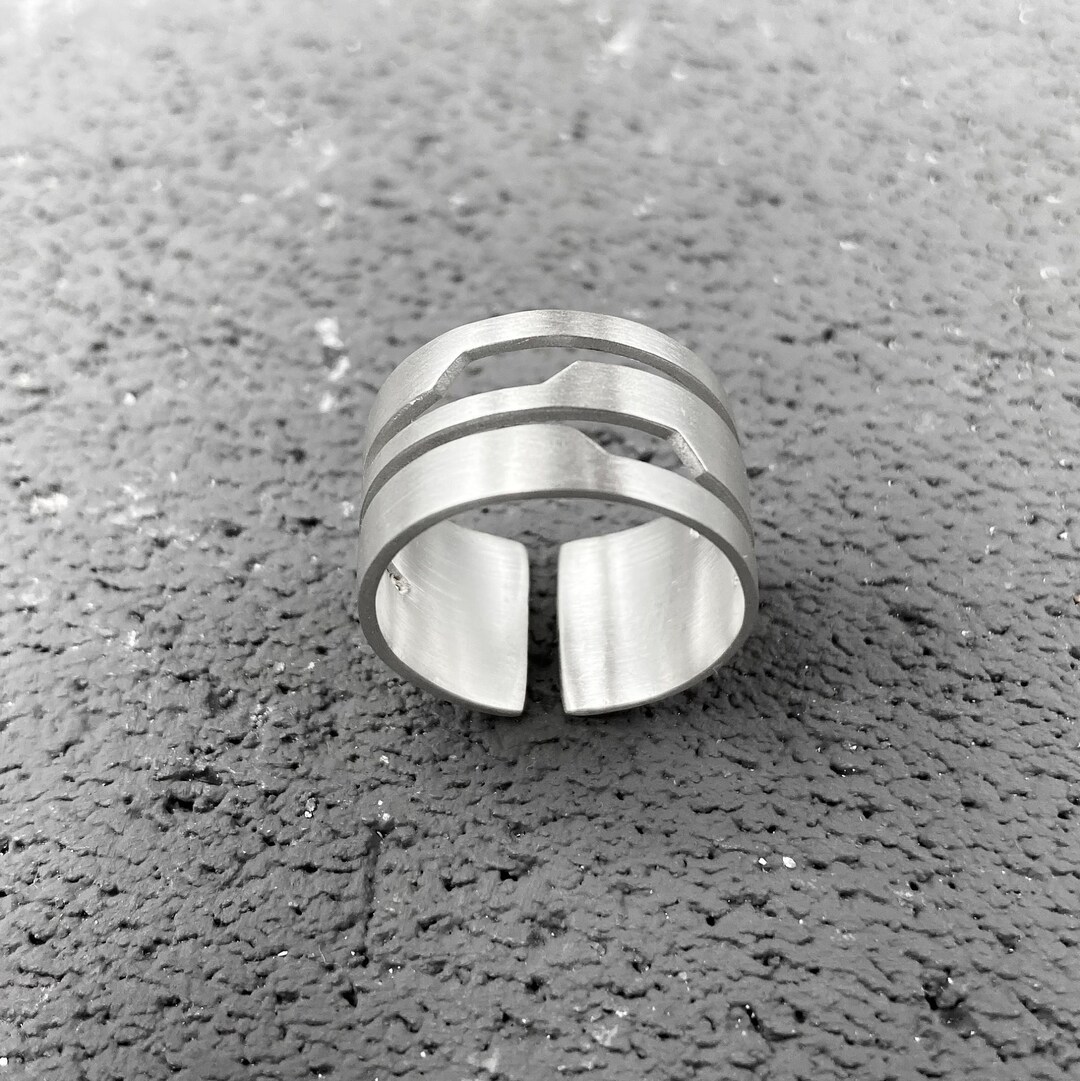 Wide Modernist Ring, Lightning Bolt Statement Ring, 925 Sterling Silver ...