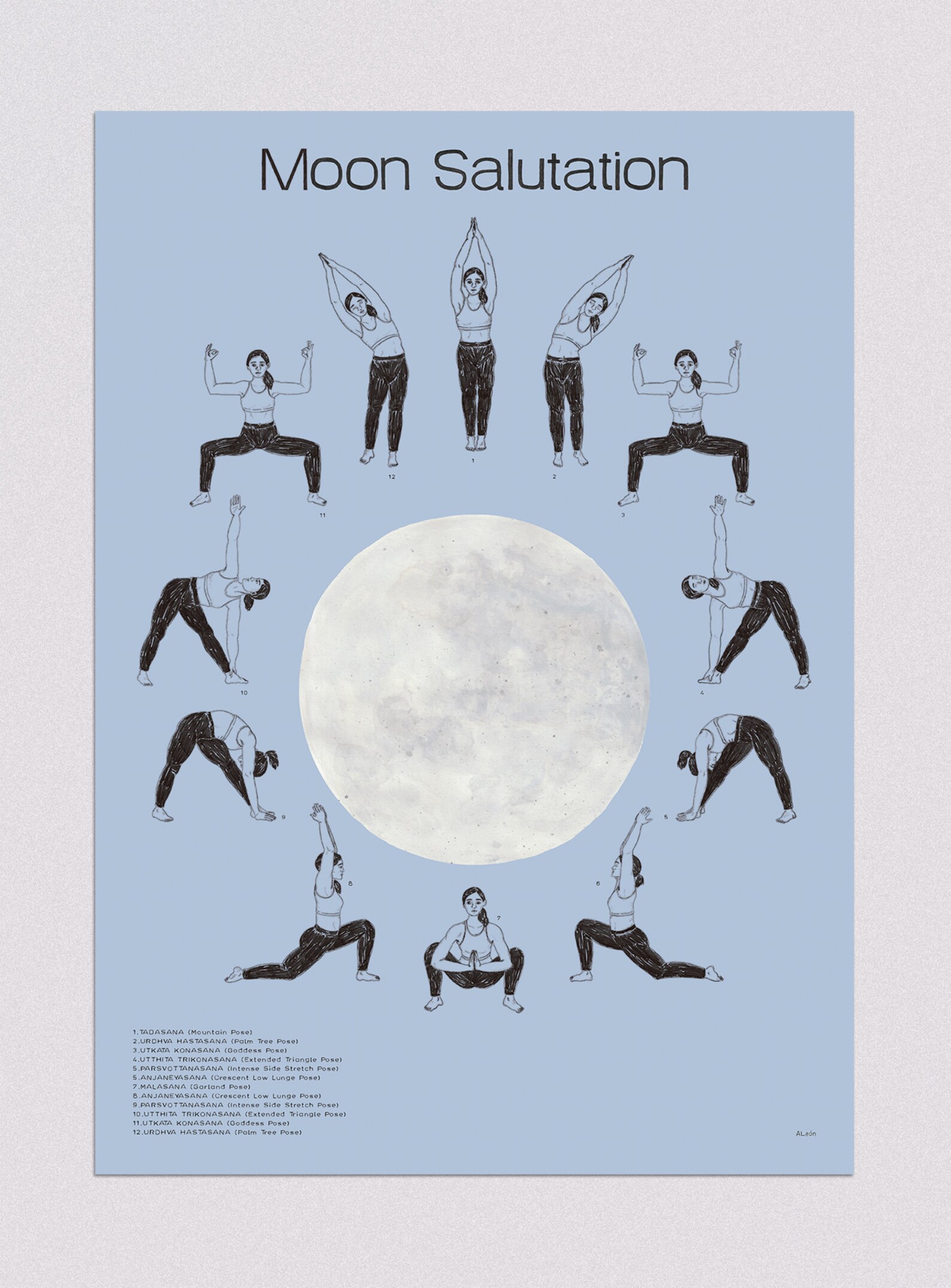 Moon Salutation Yoga Poster Hatha Yoga Asanas Print Chandra - Etsy