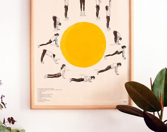 Sun Salutation Yoga Poster, Surya Namaskar Illustration, Hatha Yoga ...