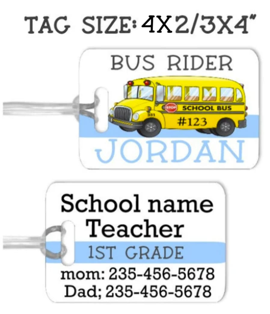 Kids Bus Tag - Car Rider- Personalized School Bus Bag Tag ...