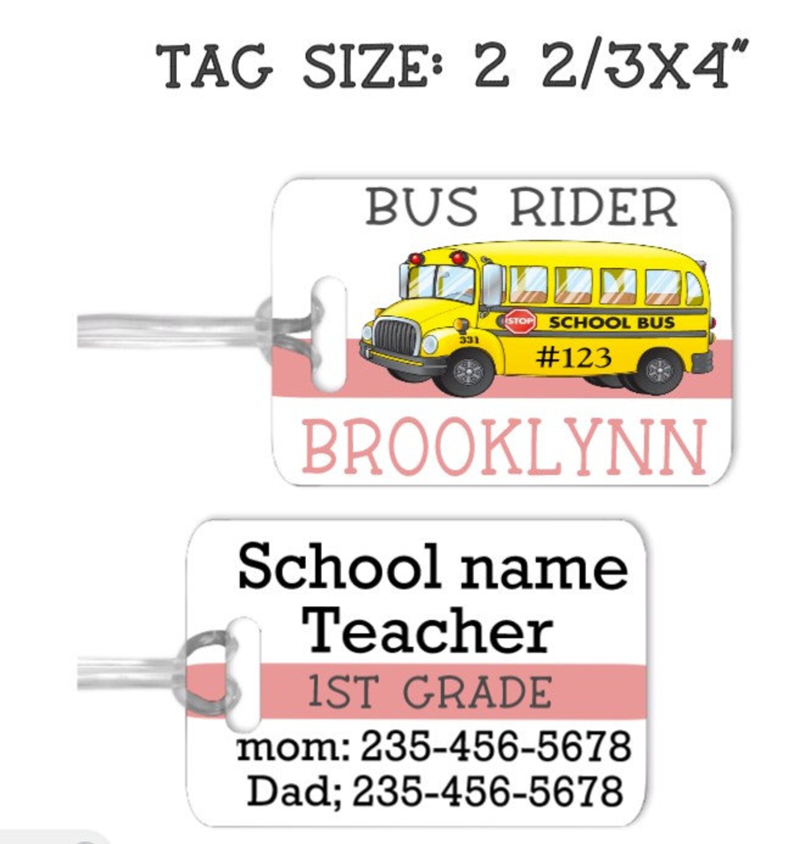 Kids Bus Tag -personalized School Bus Bag Tag -kindergarten- School ...