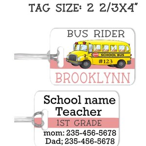 Kids Bus Tag -personalized School Bus Bag Tag -kindergarten- School ...