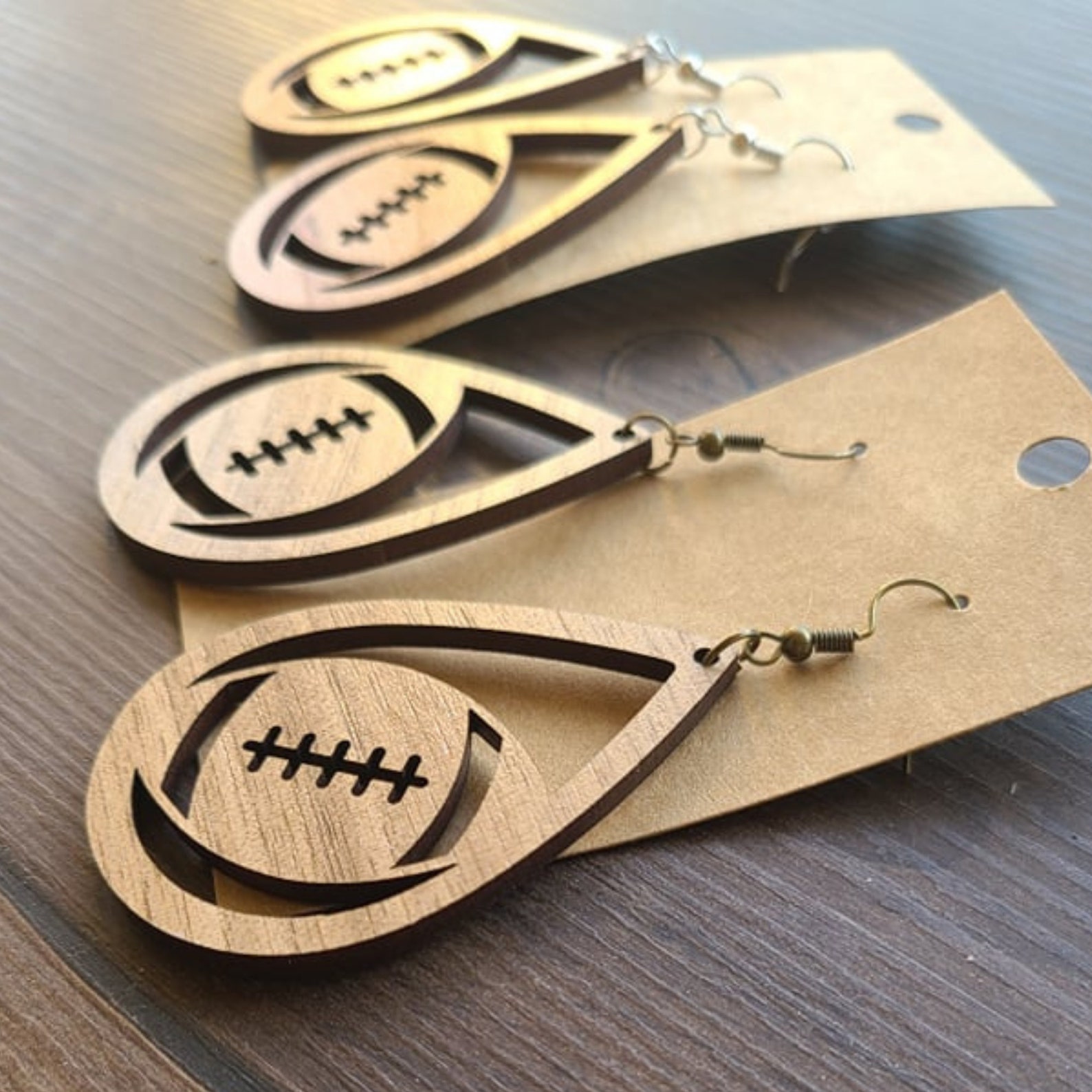 Football Earrings, Wooden Earrings, Lightweight Earring, Teardrop ...