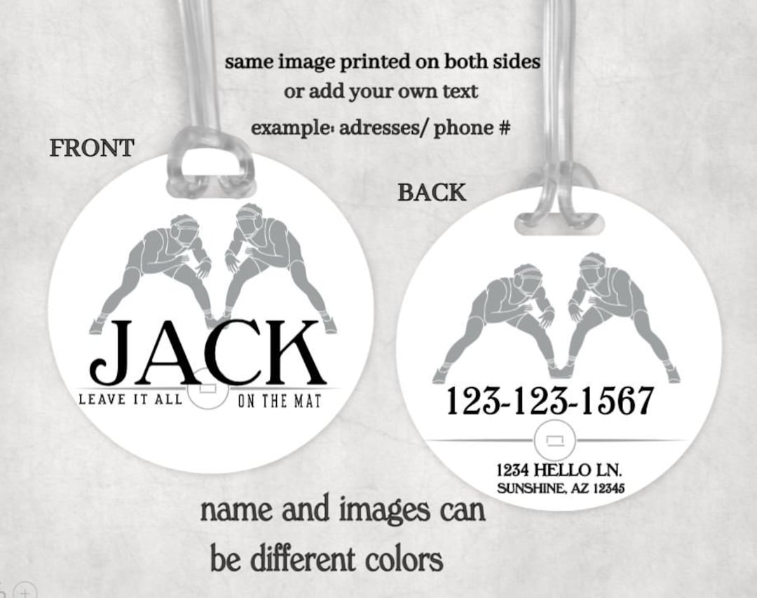 Round Tag, Personalized Wrestling Bag Tag, Backpack Name Tag, Custom ...
