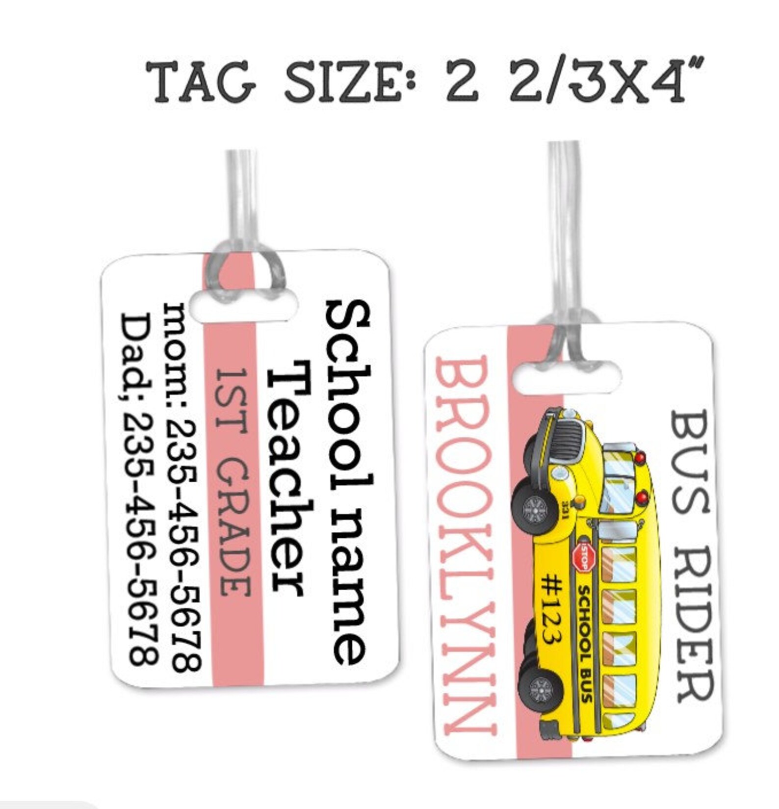 Kids Bus Tag -personalized School Bus Bag Tag -kindergarten- School ...