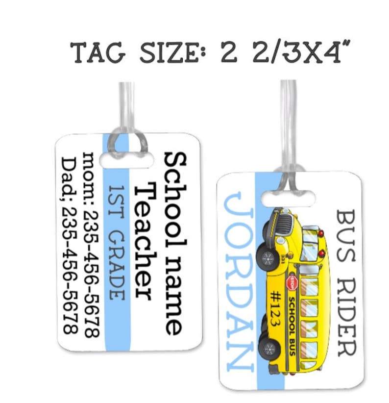 Kids Bus Tag -personalized School Bus Bag Tag -kindergarten- School ...