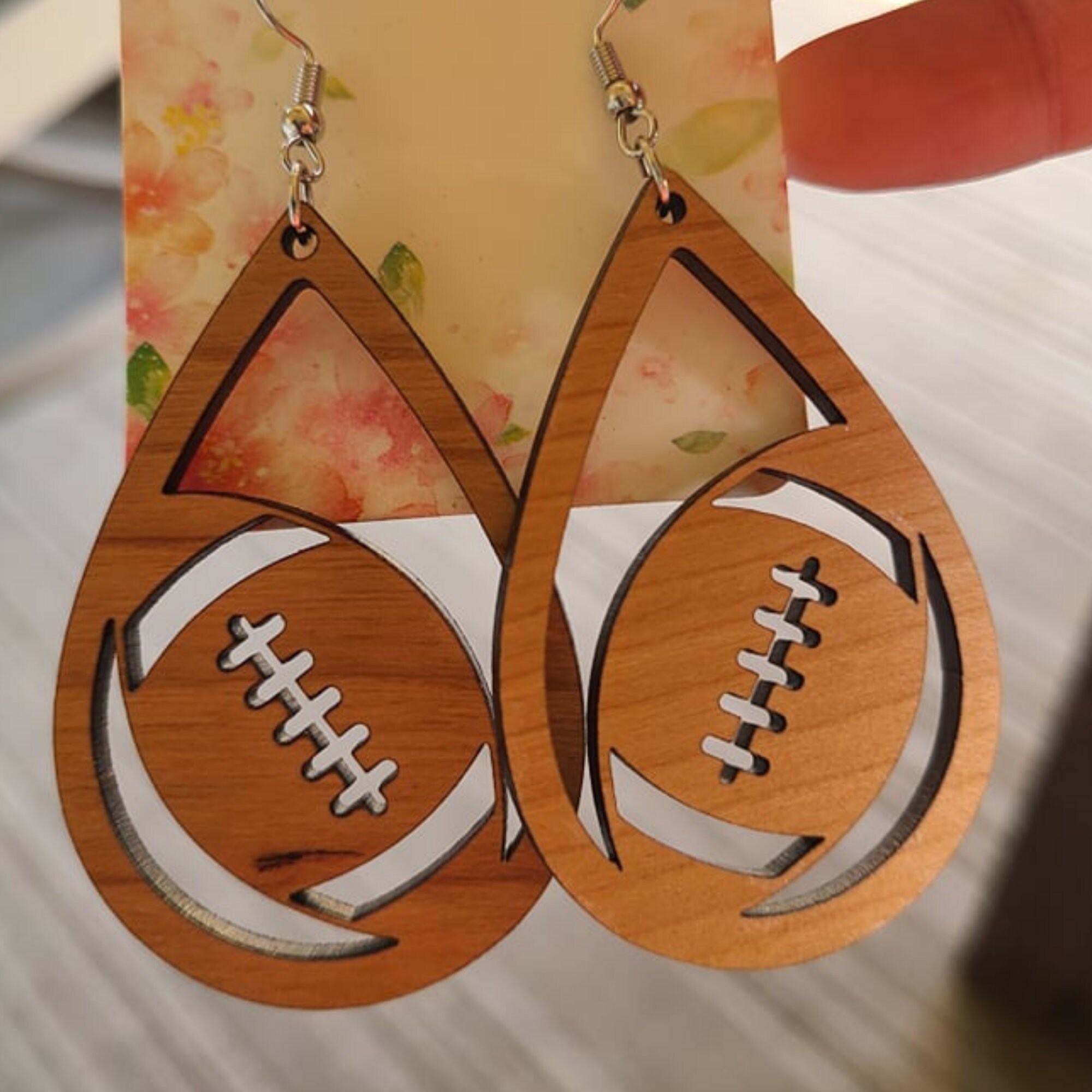 Football Earrings, Wooden Earrings, Lightweight Earring, Teardrop ...